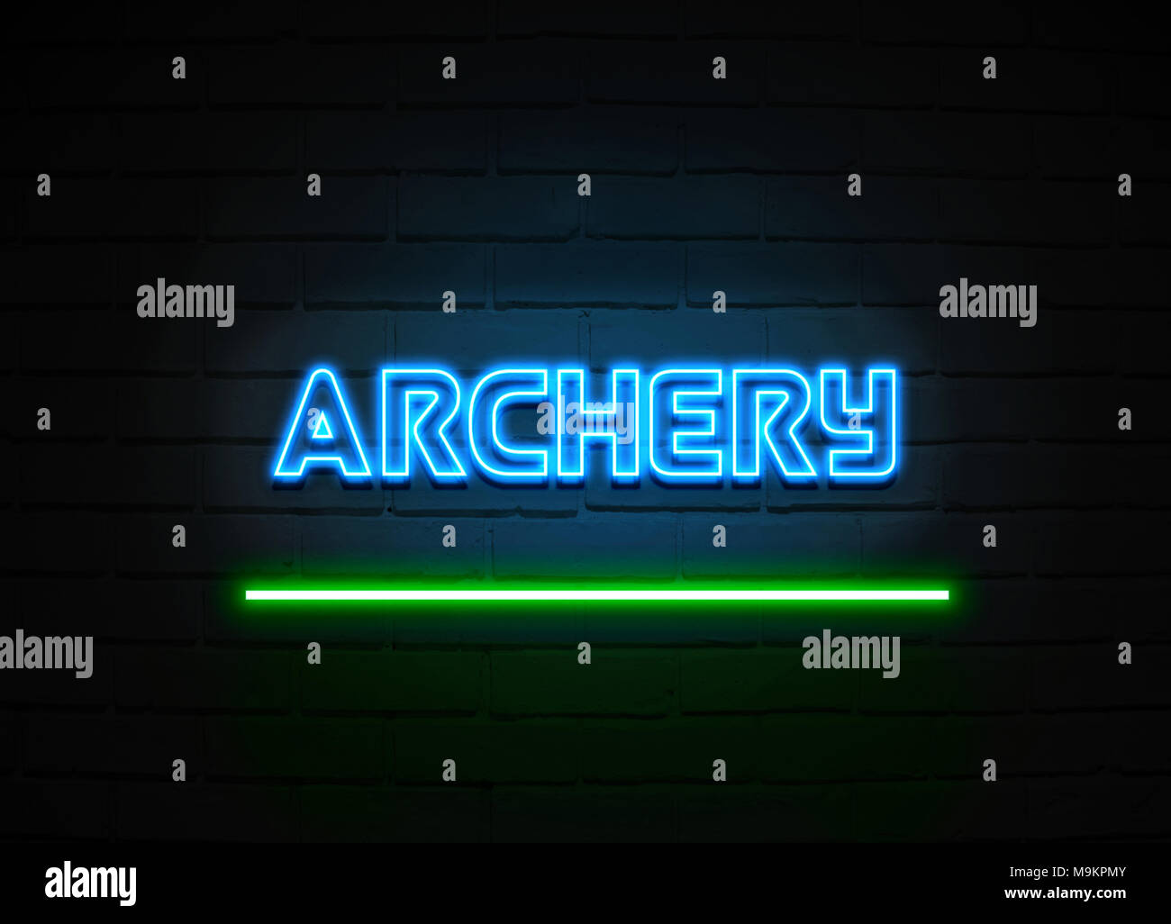 Archery neon sign - Glowing Neon Sign on brickwall wall - 3D rendered ...