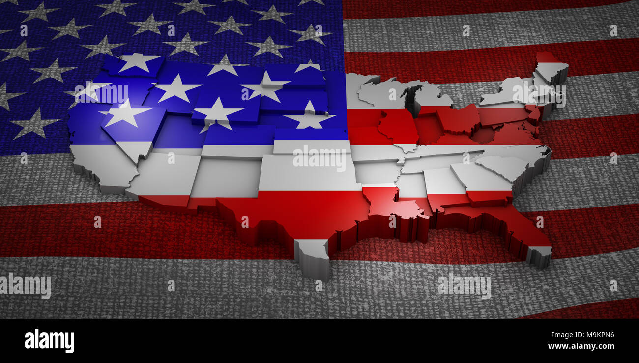 The three-dimensional map of the united states on the flag. 3d ...