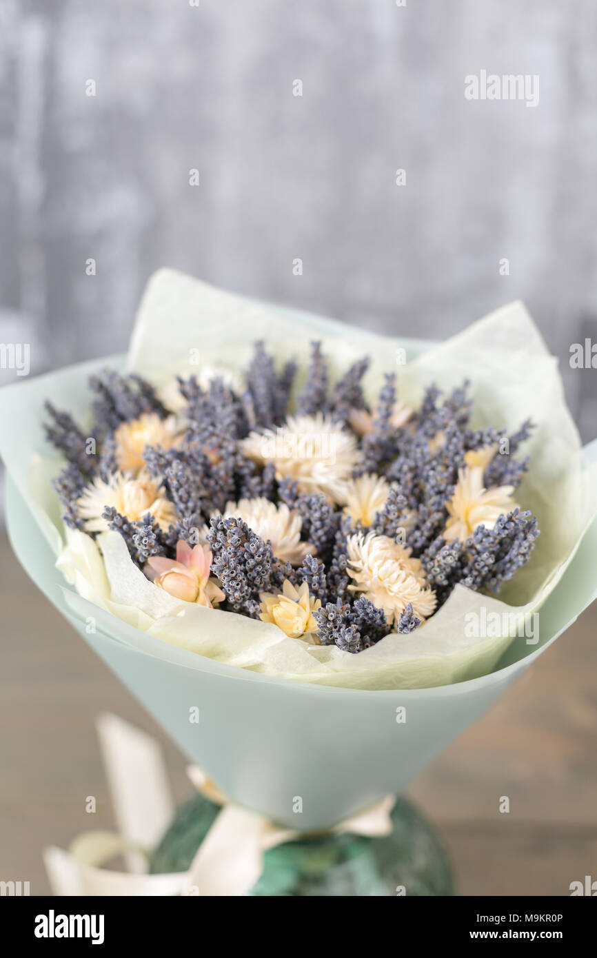 Bouquet of lavender and dry flowers. Colorful summer bunch of purple ...