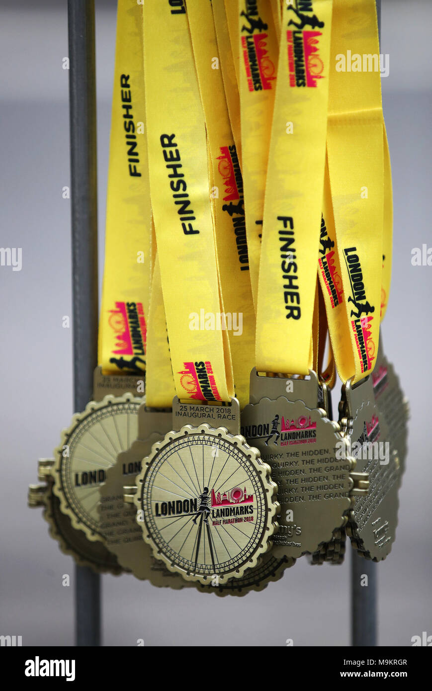 A general view of finishers medals during the 2018 London Landmarks ...