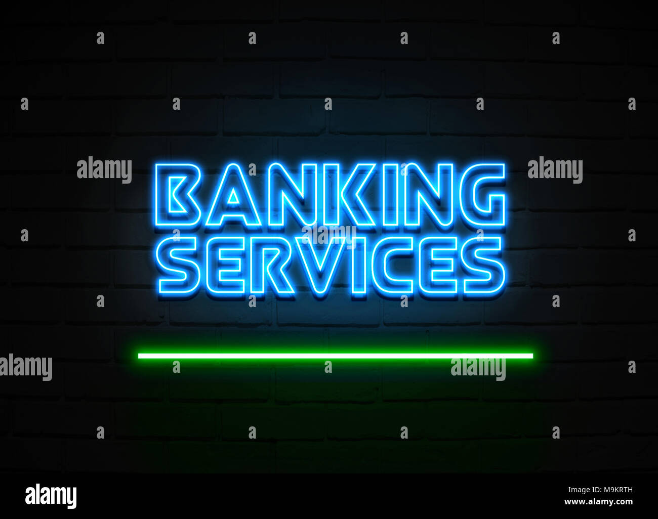 Banking Services neon sign - Glowing Neon Sign on brickwall wall - 3D ...