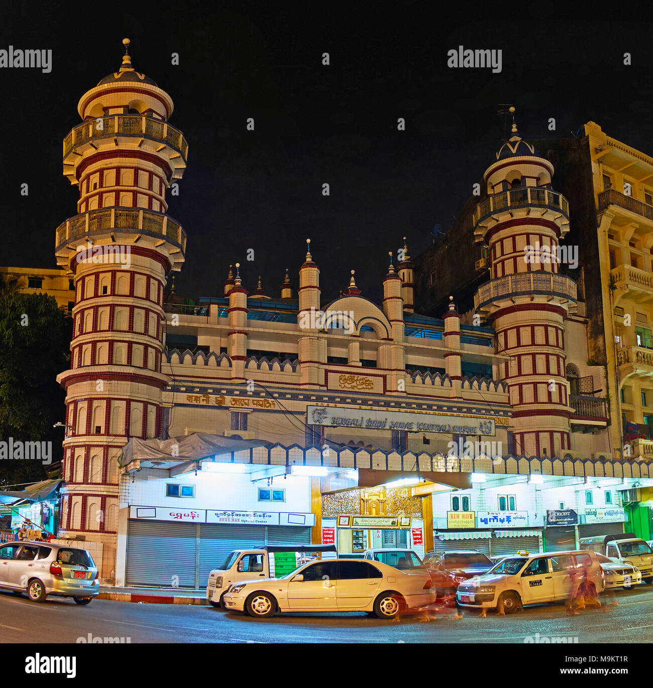 YANGON, MYANMAR - FEBRUARY 14, 2018: The facade of Bengali Sunni Jameh ...