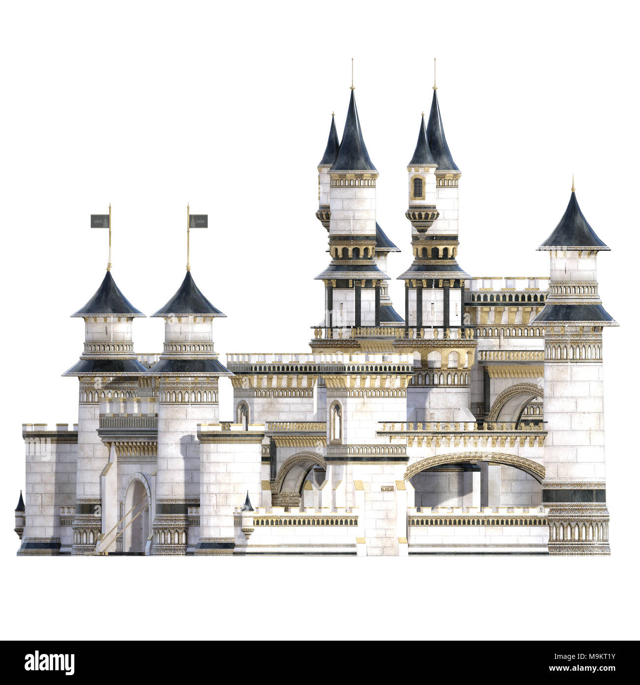 White stone royal castle isolated on white, 3d render Stock Photo - Alamy