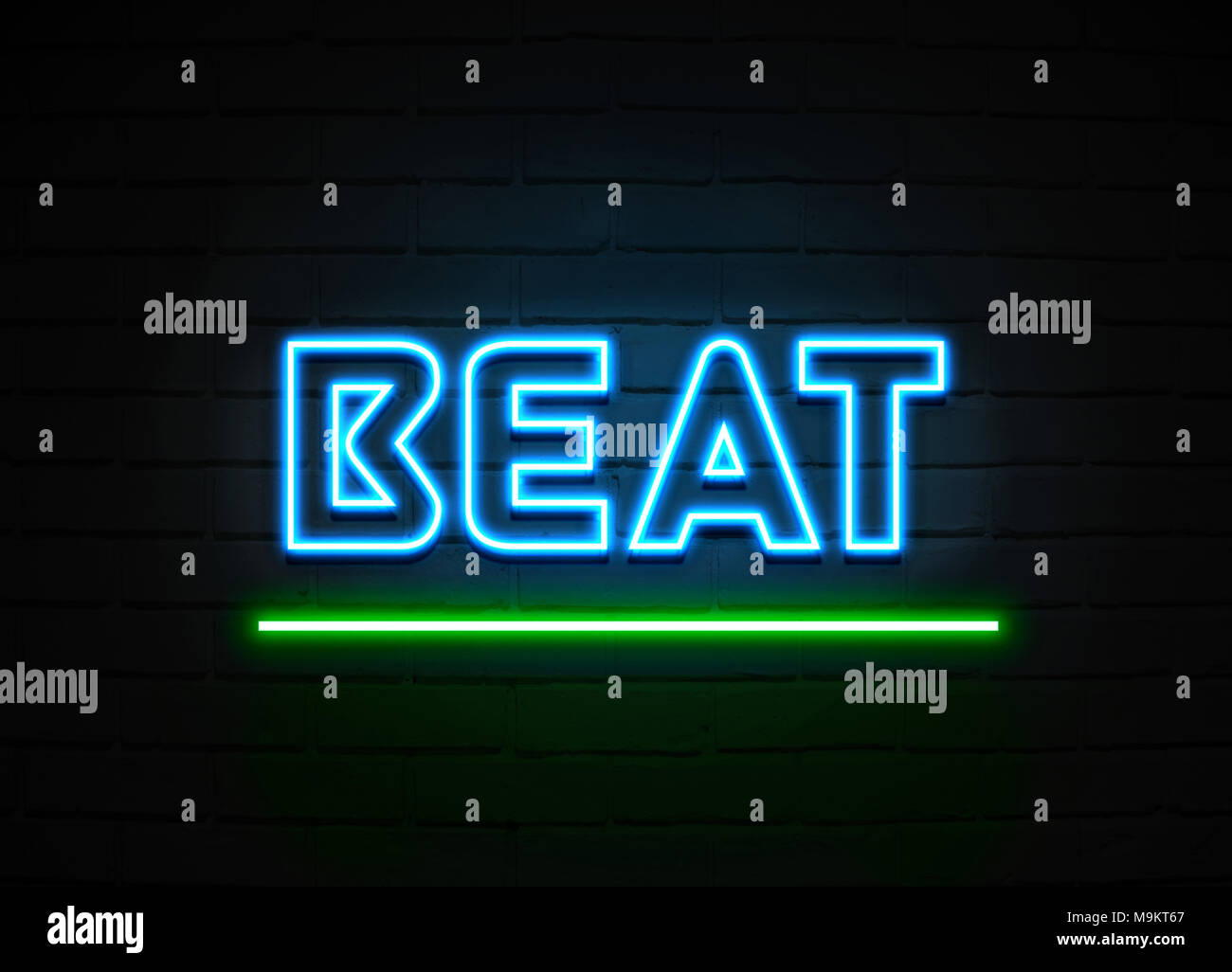 Beat neon sign - Glowing Neon Sign on brickwall wall - 3D rendered ...