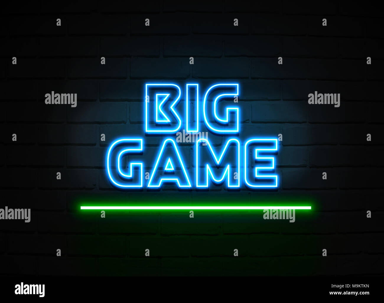 Big Game neon sign - Glowing Neon Sign on brickwall wall - 3D rendered ...