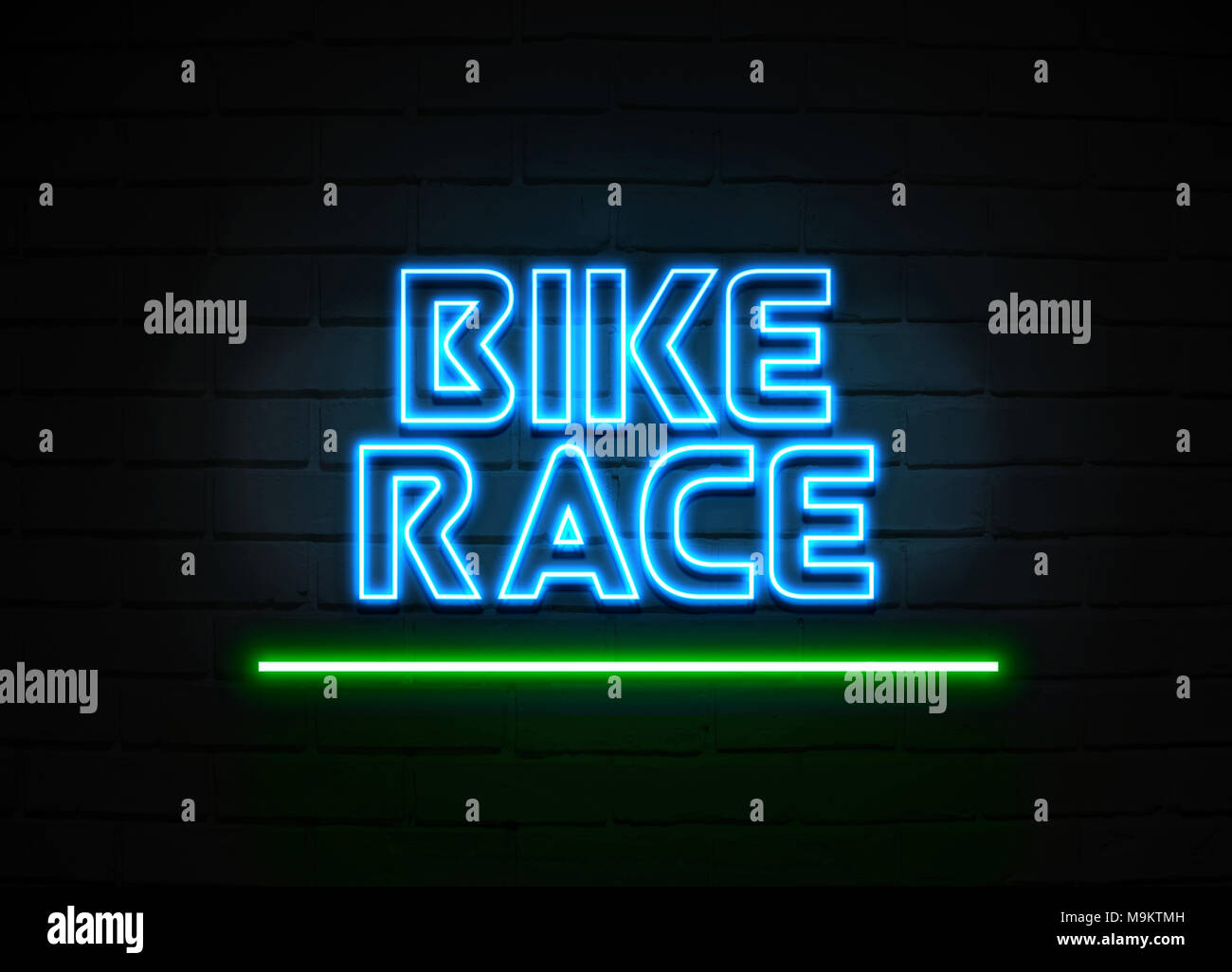 Bike Race neon sign - Glowing Neon Sign on brickwall wall - 3D rendered ...