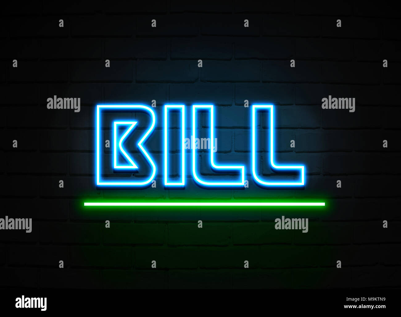 Bill neon sign - Glowing Neon Sign on brickwall wall - 3D rendered ...