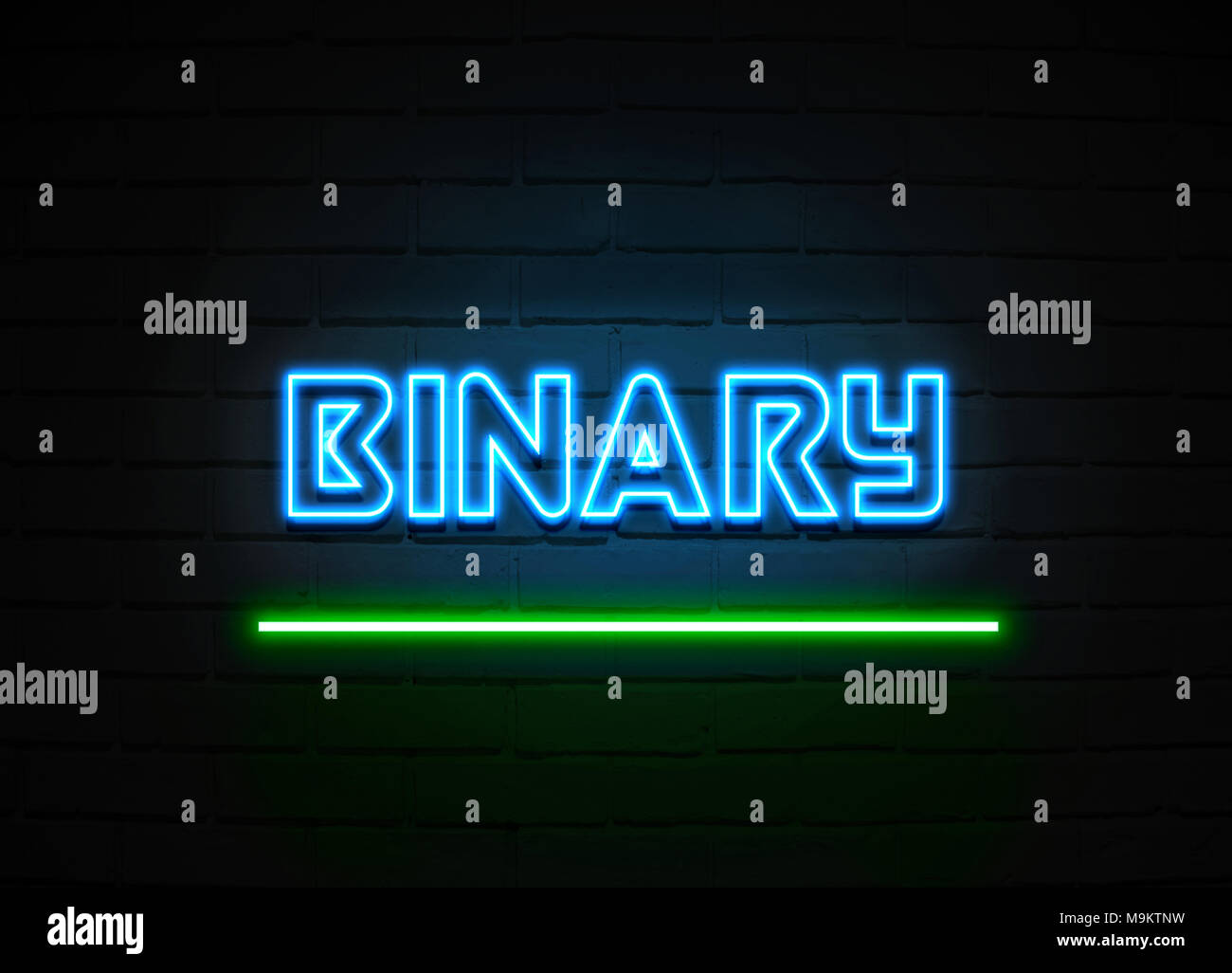 Binary neon sign - Glowing Neon Sign on brickwall wall - 3D rendered ...