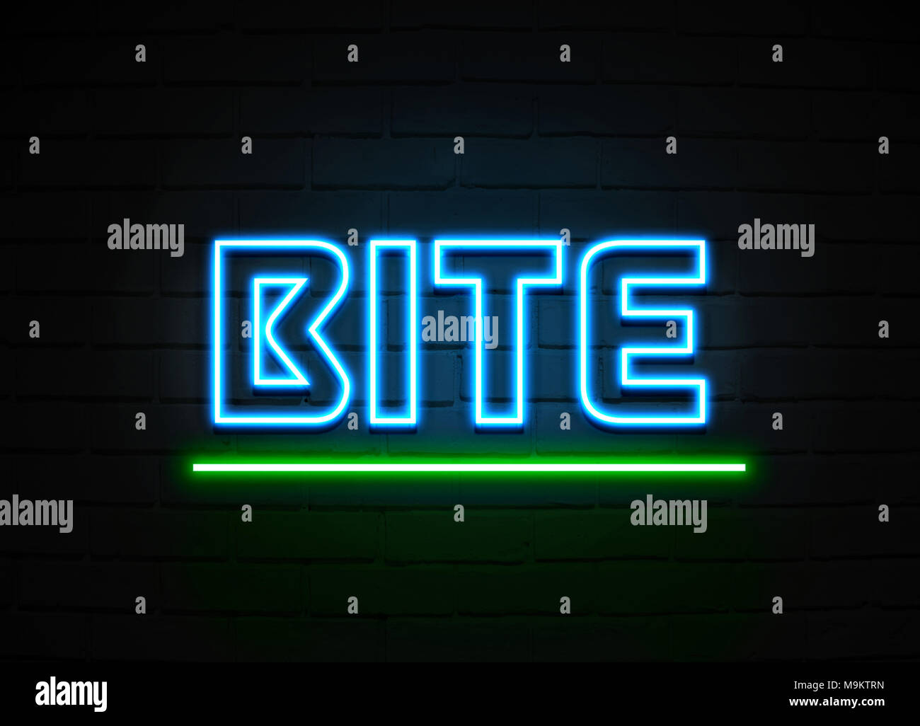 Bite neon sign - Glowing Neon Sign on brickwall wall - 3D rendered ...