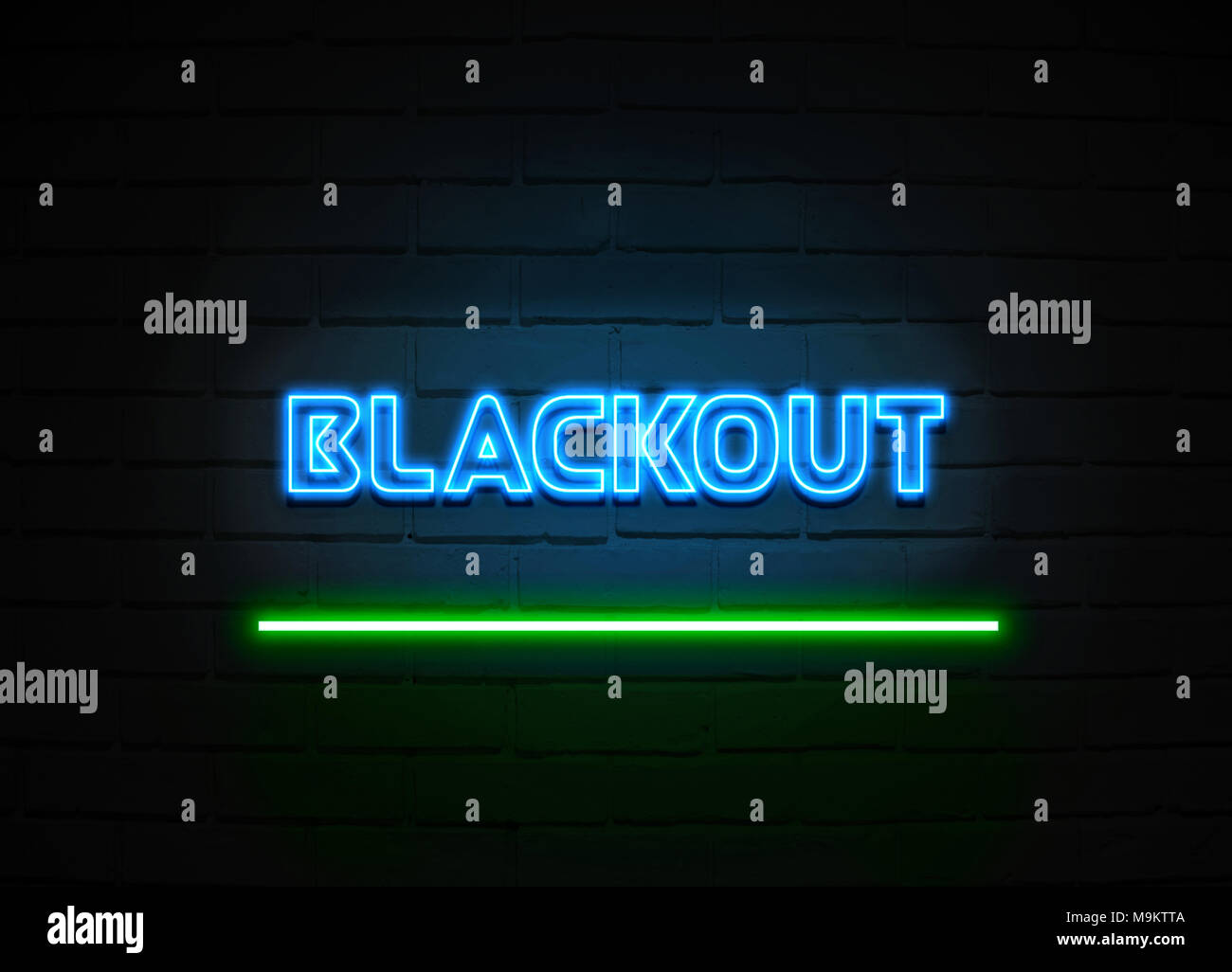 Blackout neon sign - Glowing Neon Sign on brickwall wall - 3D rendered ...