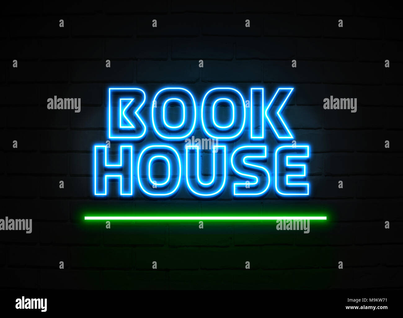 Book House neon sign - Glowing Neon Sign on brickwall wall - 3D ...