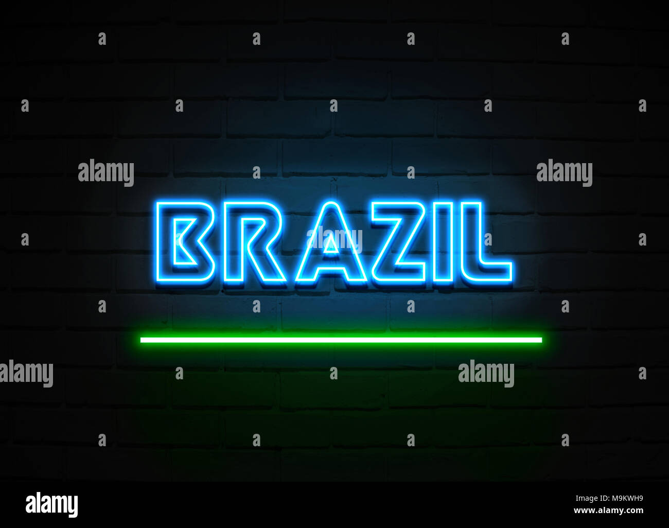 Brazil neon sign - Glowing Neon Sign on brickwall wall - 3D rendered ...