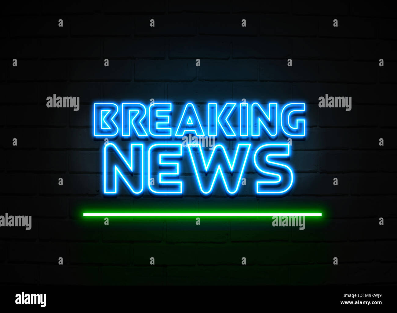 Breaking News neon sign - Glowing Neon Sign on brickwall wall - 3D ...