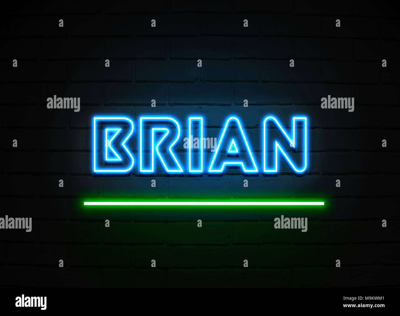 Brian neon sign - Glowing Neon Sign on brickwall wall - 3D rendered ...