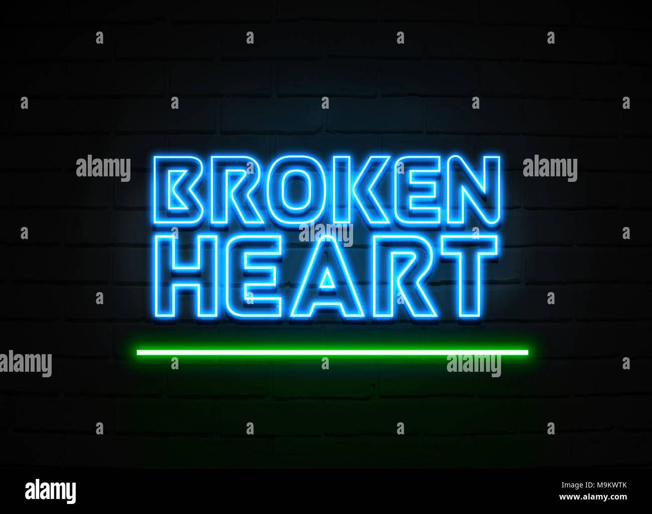 Broken Heart neon sign - Glowing Neon Sign on brickwall wall - 3D ...
