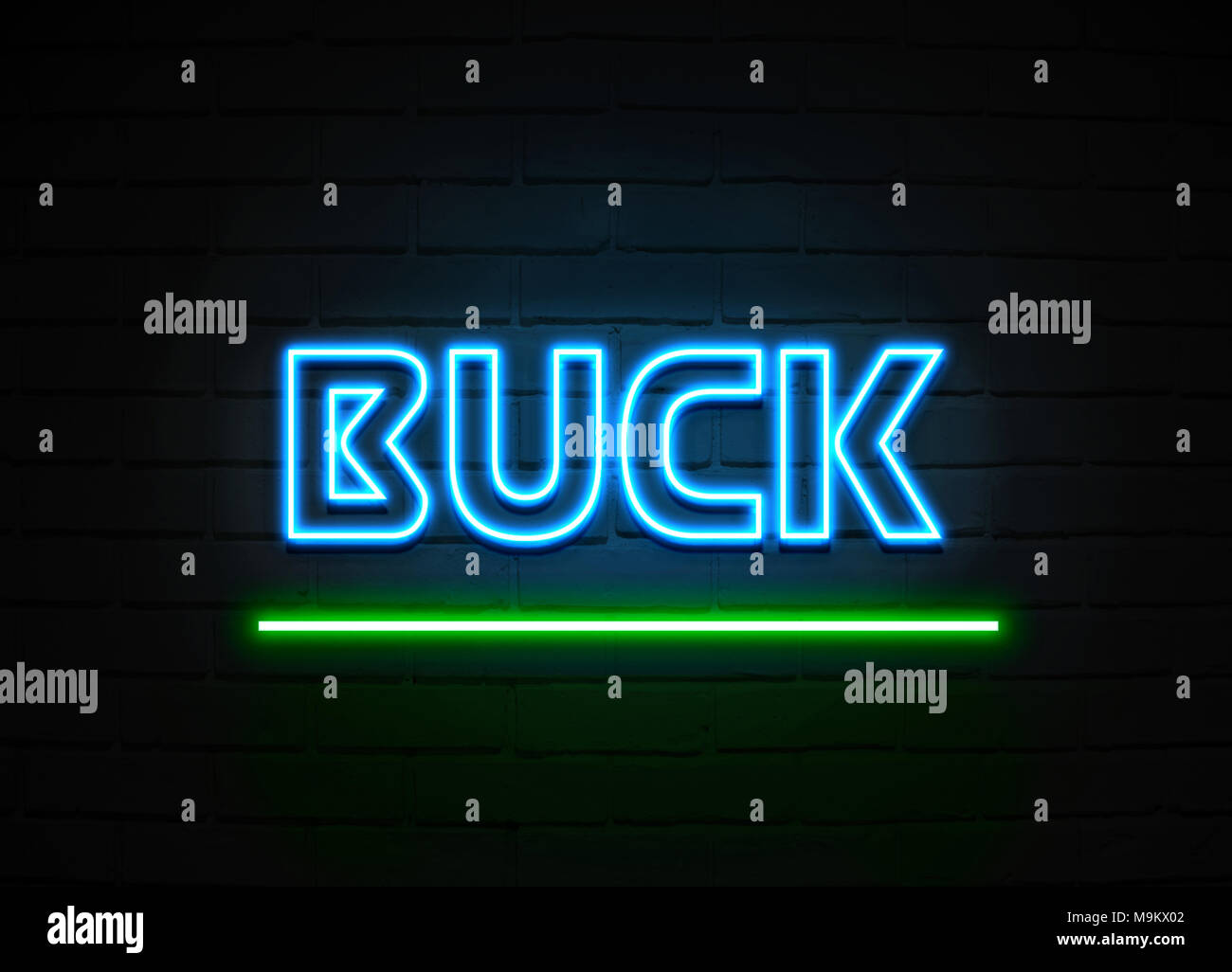 Buck neon sign - Glowing Neon Sign on brickwall wall - 3D rendered ...