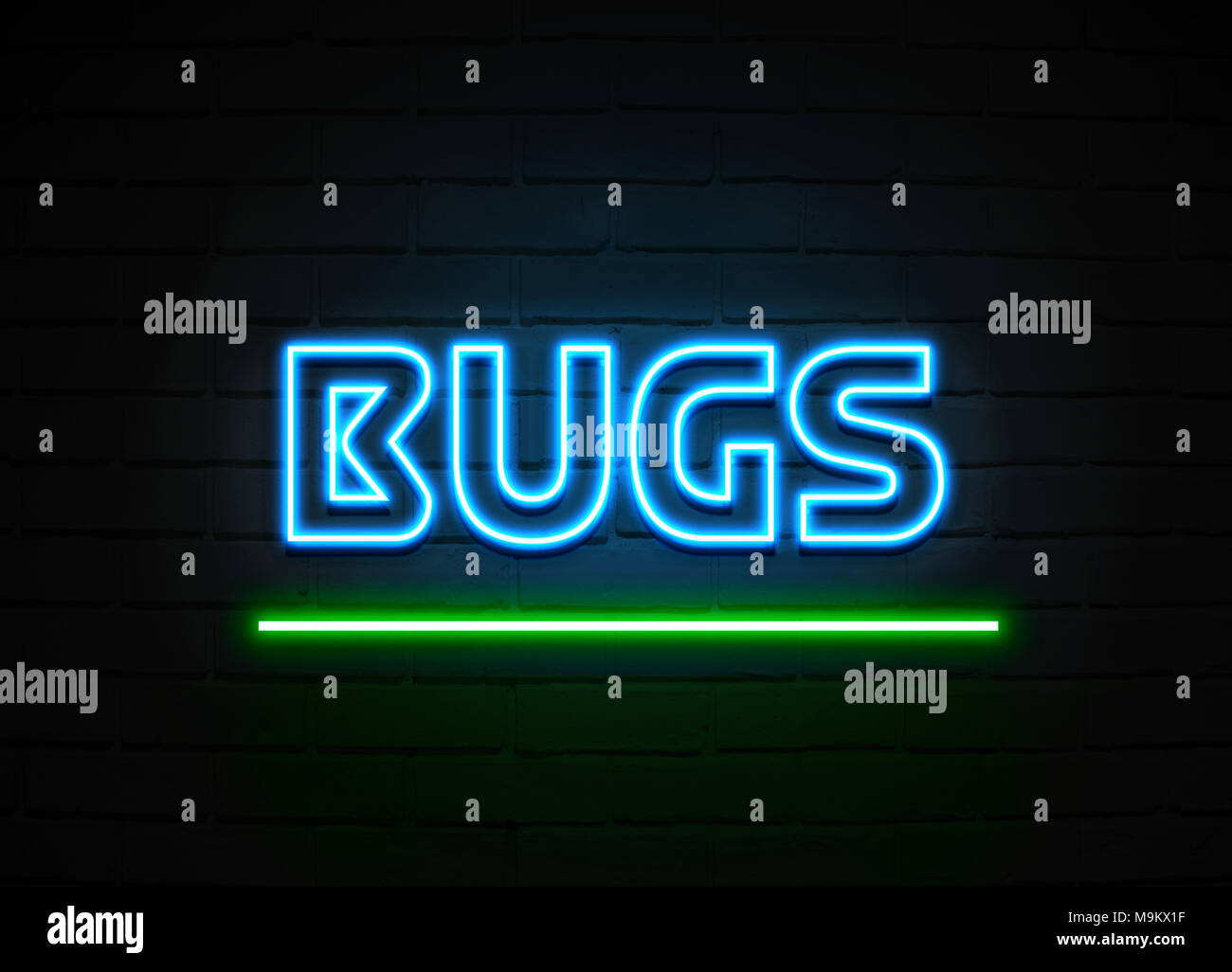 Bugs neon sign - Glowing Neon Sign on brickwall wall - 3D rendered ...