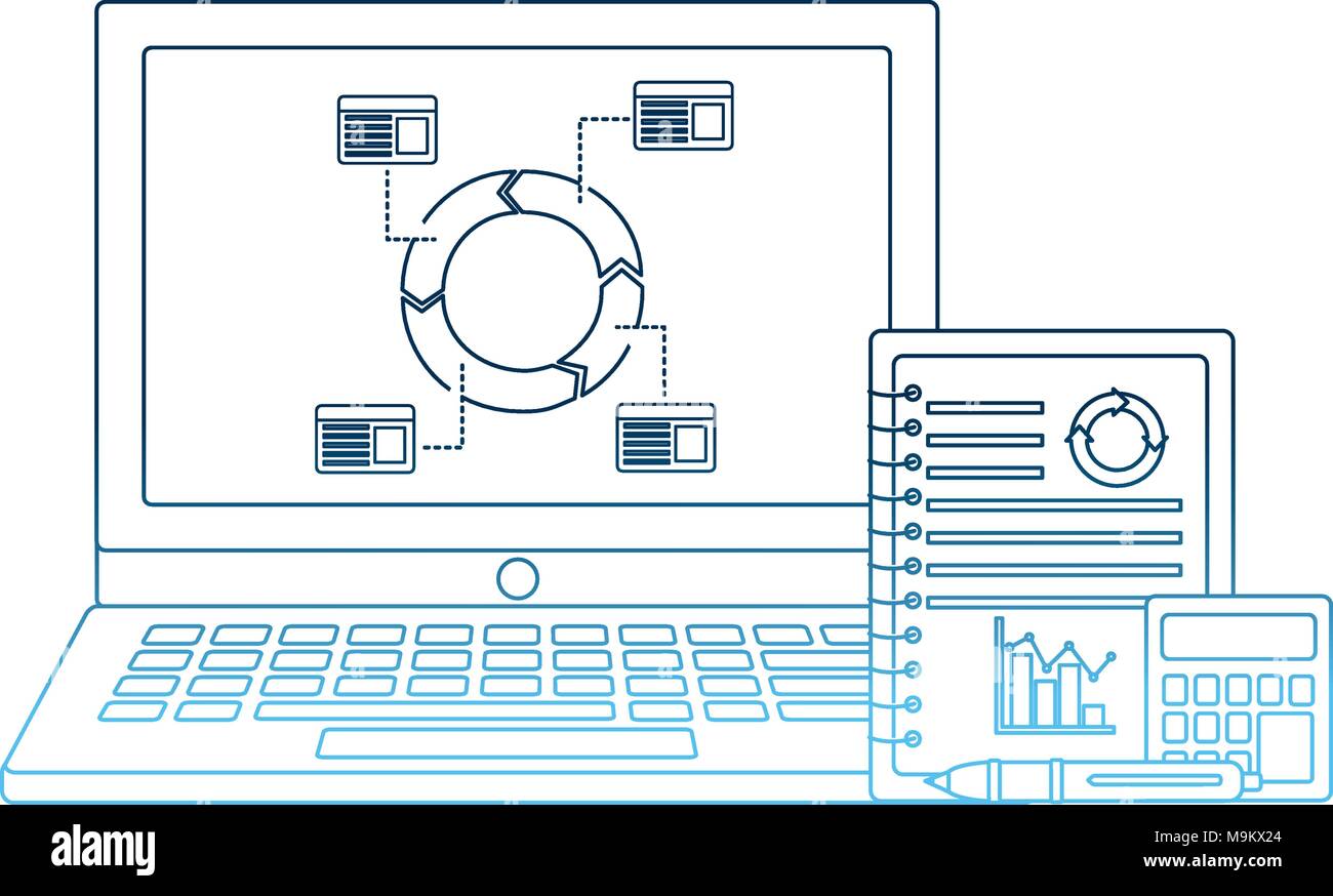 laptop with cycle diagram statistic business chart papers Stock Vector ...