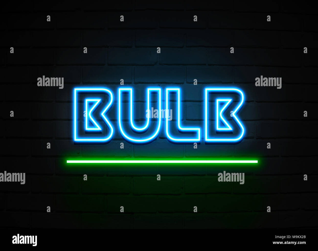Bulb neon sign - Glowing Neon Sign on brickwall wall - 3D rendered ...
