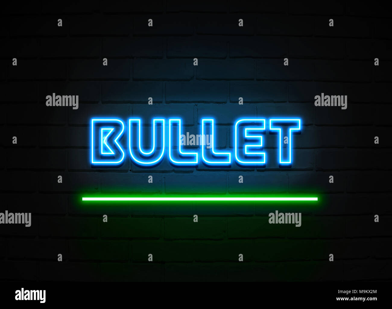 Bullet neon sign - Glowing Neon Sign on brickwall wall - 3D rendered ...