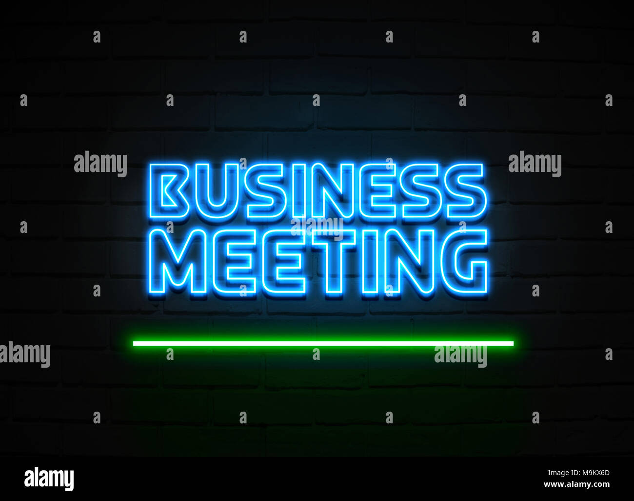 Business Meeting neon sign - Glowing Neon Sign on brickwall wall - 3D ...