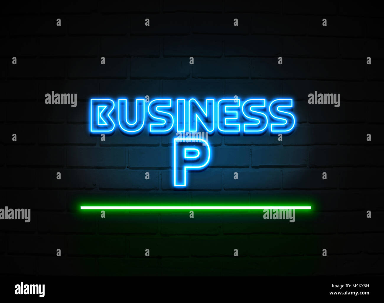 Business P neon sign - Glowing Neon Sign on brickwall wall - 3D ...