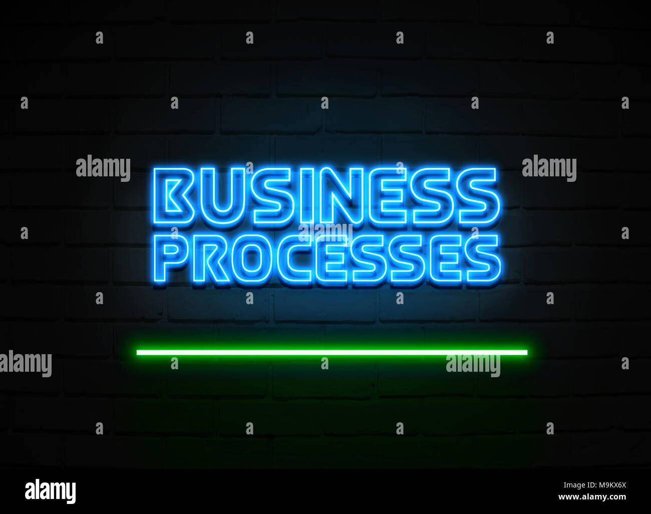 Business Processes neon sign - Glowing Neon Sign on brickwall wall - 3D ...