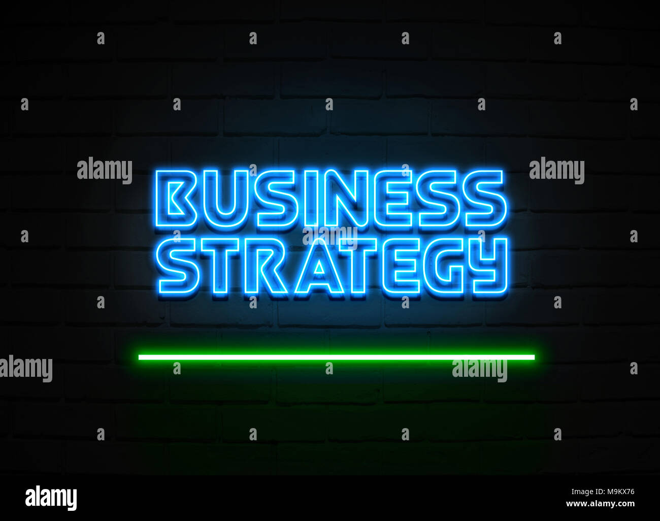 Business Strategy neon sign - Glowing Neon Sign on brickwall wall - 3D ...