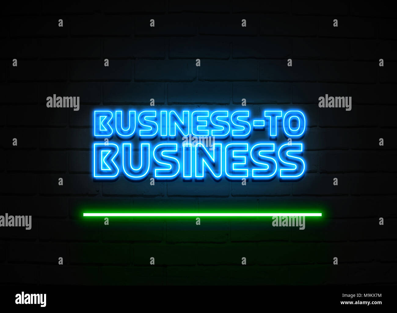 Business-to Business neon sign - Glowing Neon Sign on brickwall wall - 3D rendered royalty free ...