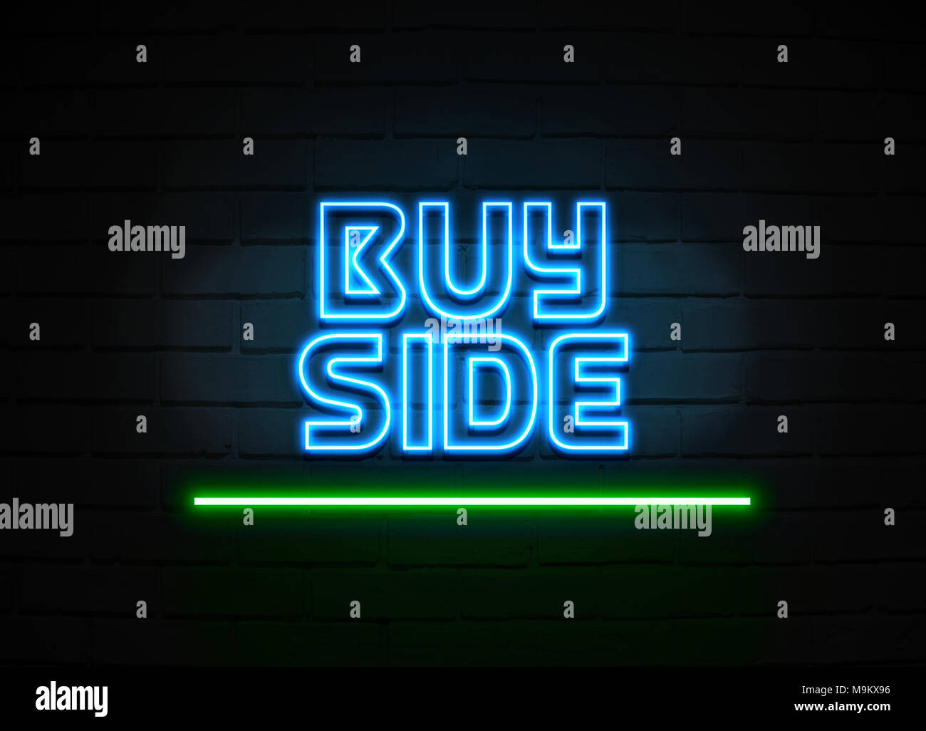 Buy Side neon sign - Glowing Neon Sign on brickwall wall - 3D rendered ...