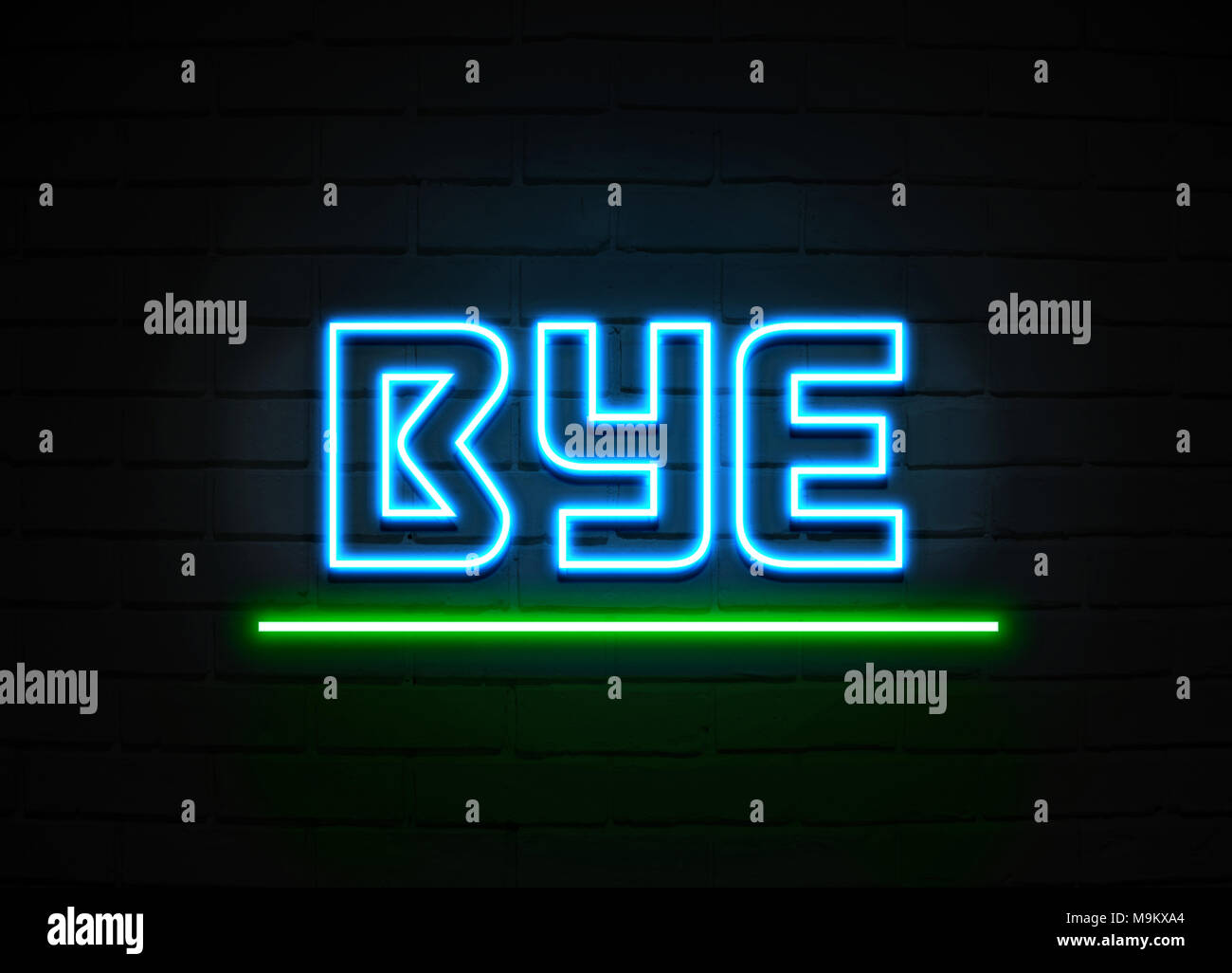 Bye neon sign - Glowing Neon Sign on brickwall wall - 3D rendered ...