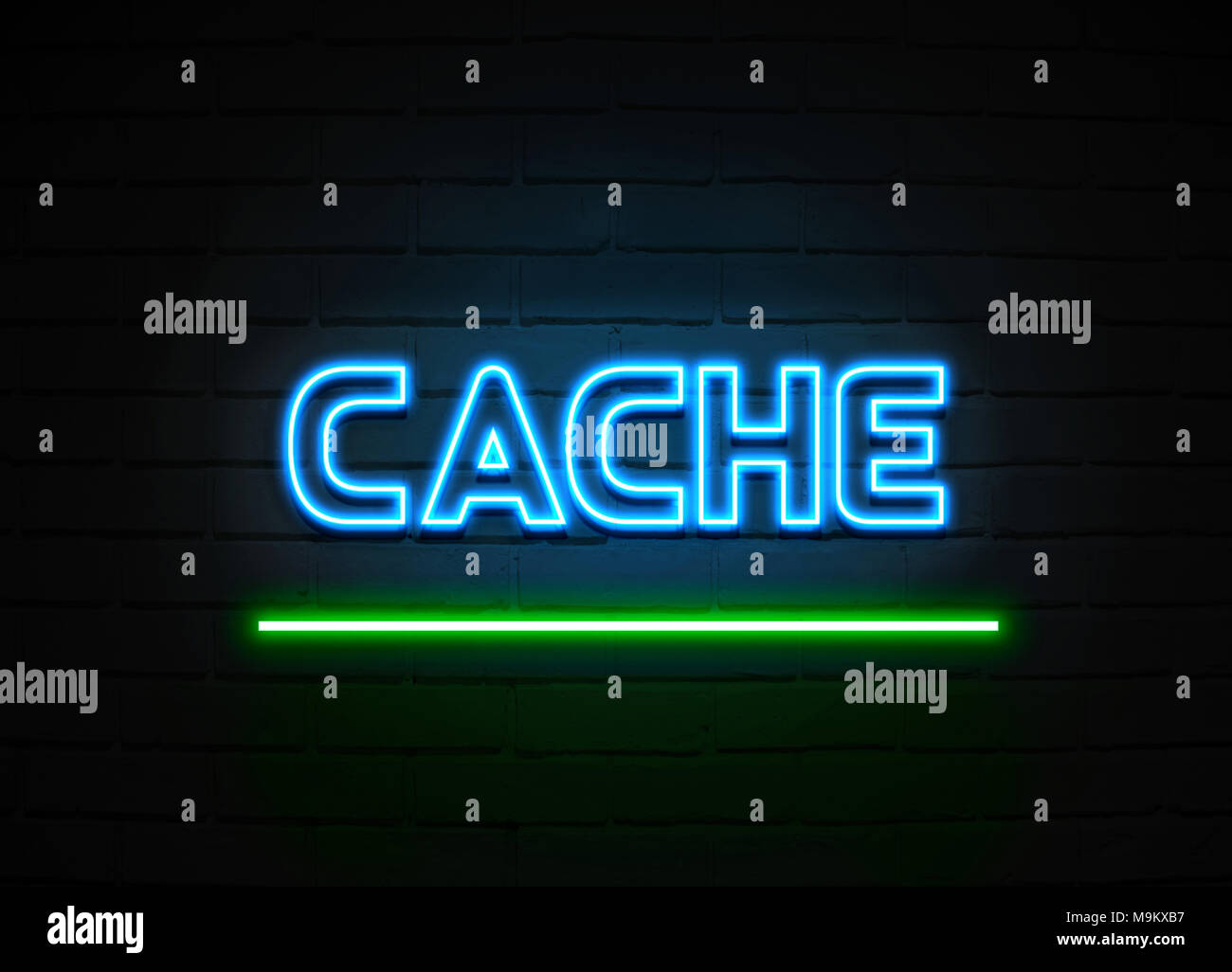 Cache neon sign - Glowing Neon Sign on brickwall wall - 3D rendered ...