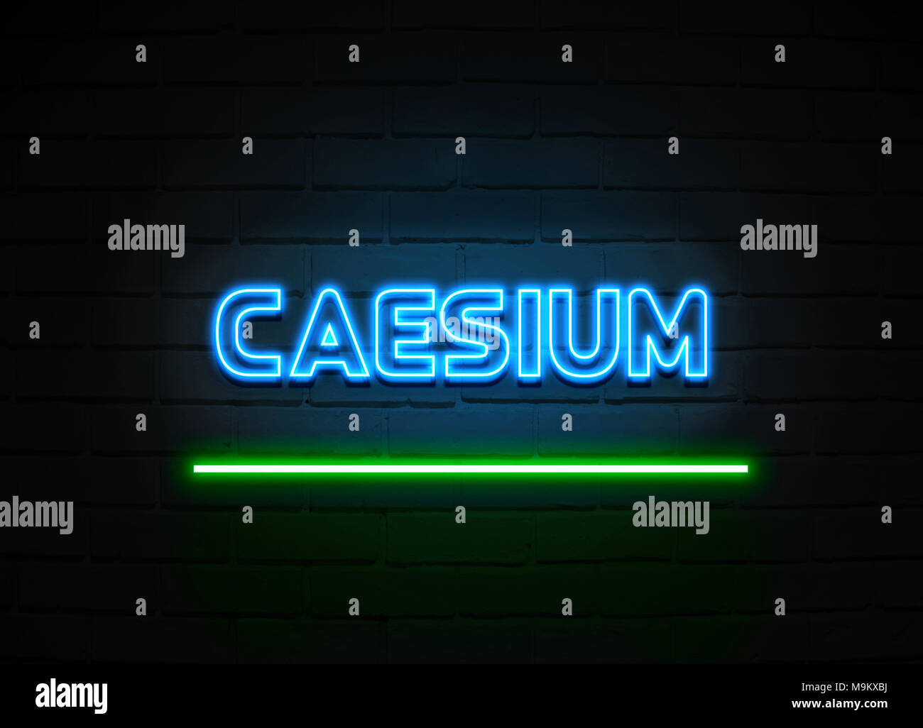 Caesium neon sign - Glowing Neon Sign on brickwall wall - 3D rendered ...