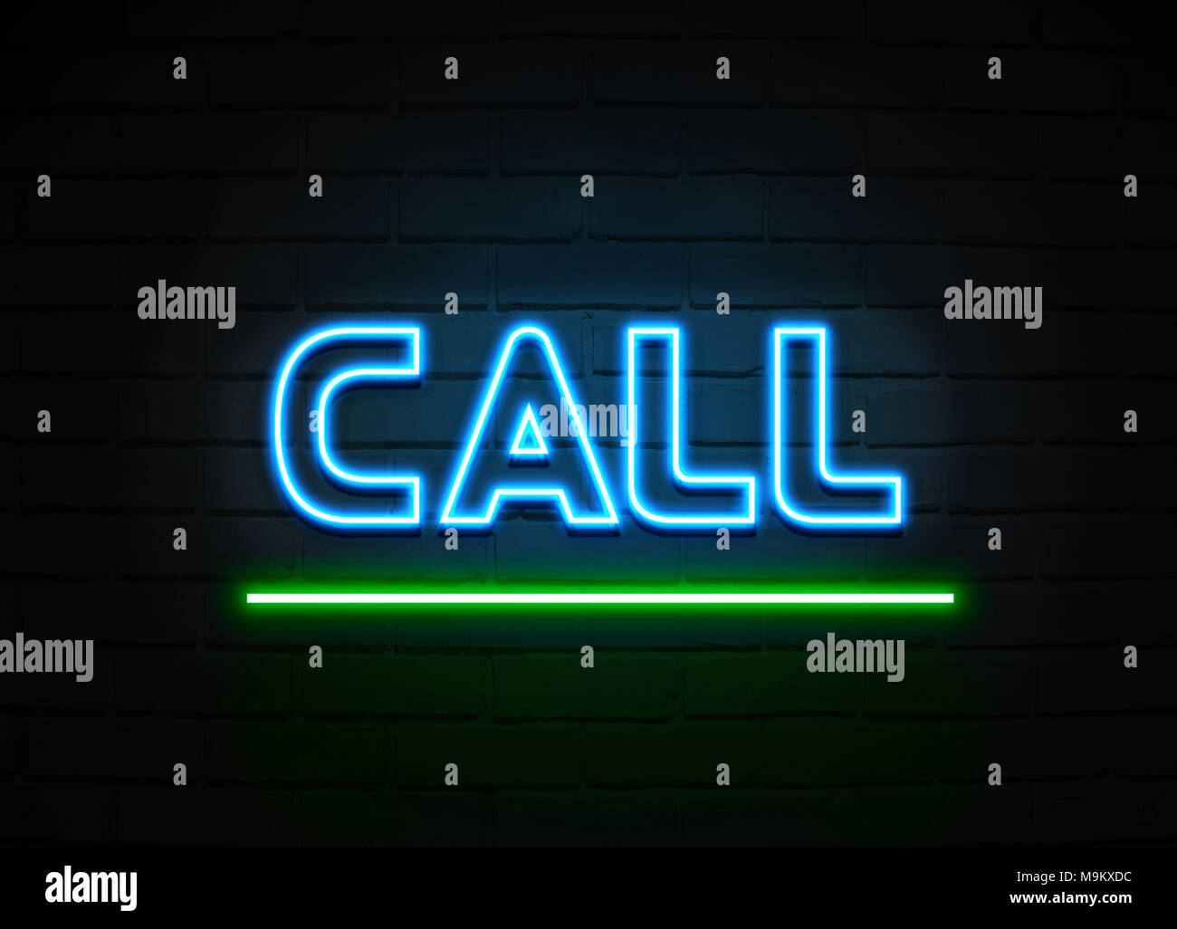 Call neon sign - Glowing Neon Sign on brickwall wall - 3D rendered ...