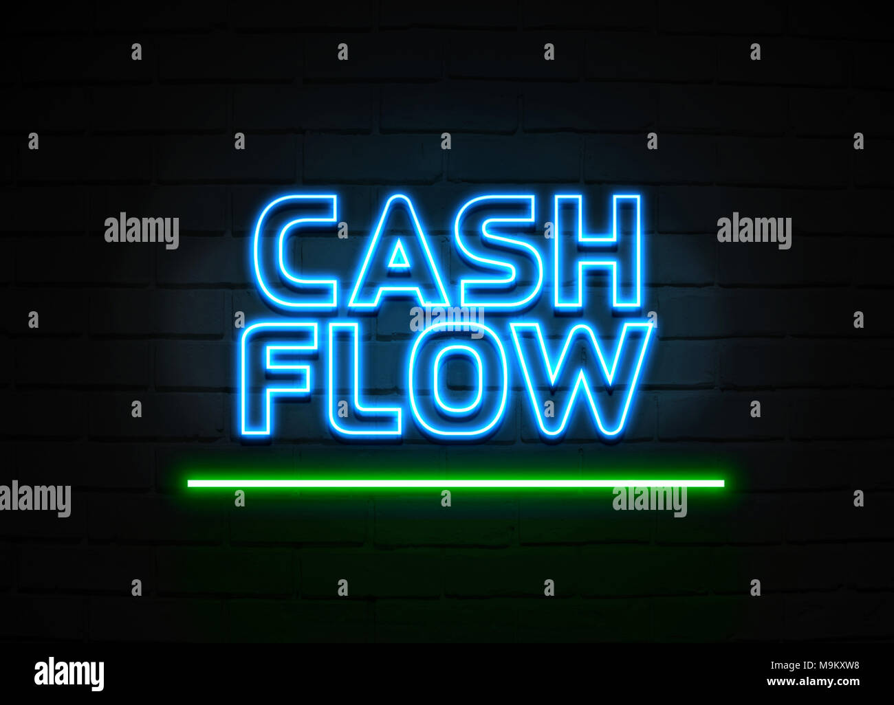 Cash Flow neon sign - Glowing Neon Sign on brickwall wall - 3D rendered ...