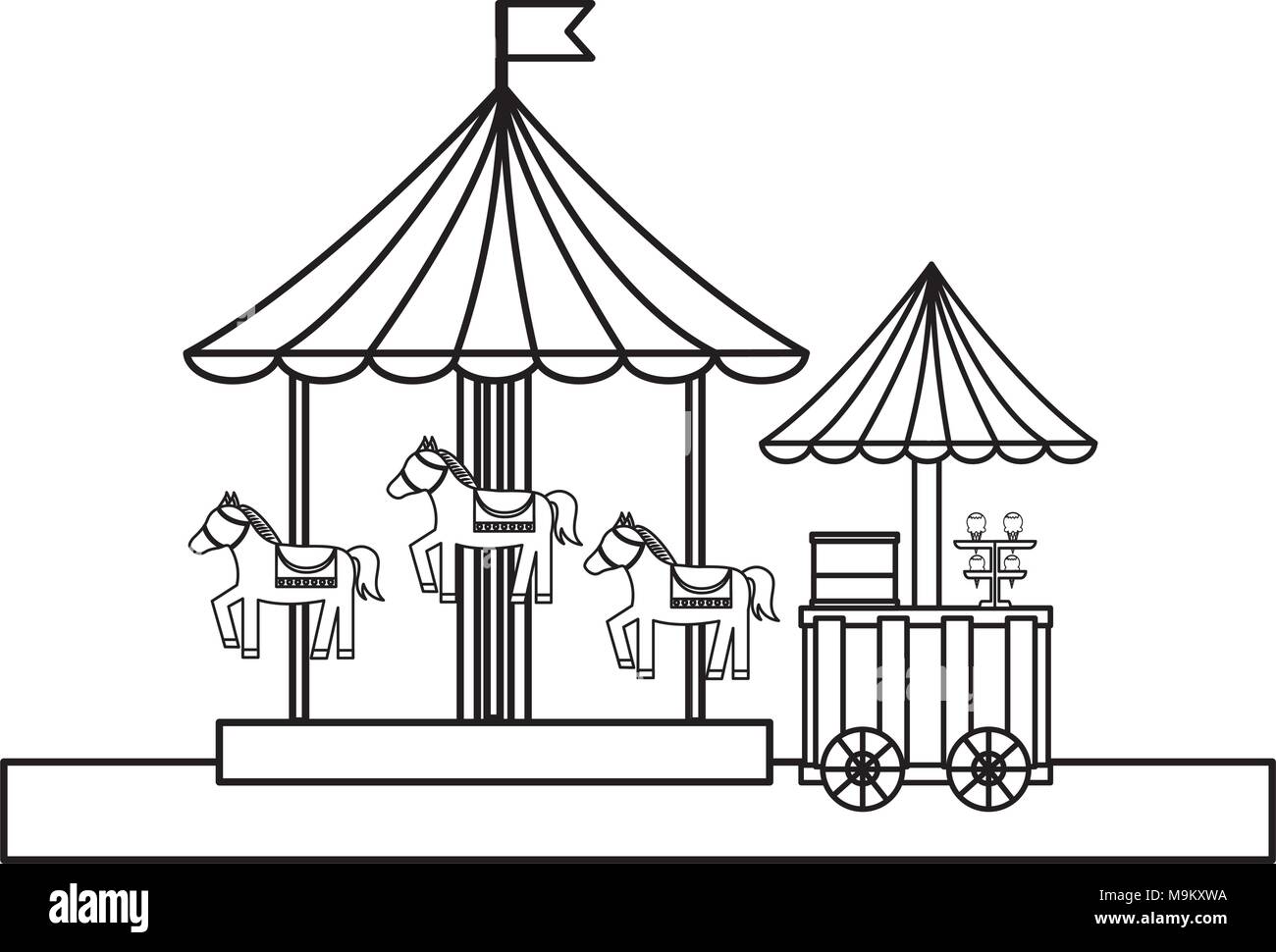 carnival festival carousel and food ice cream cart Stock Vector Image ...