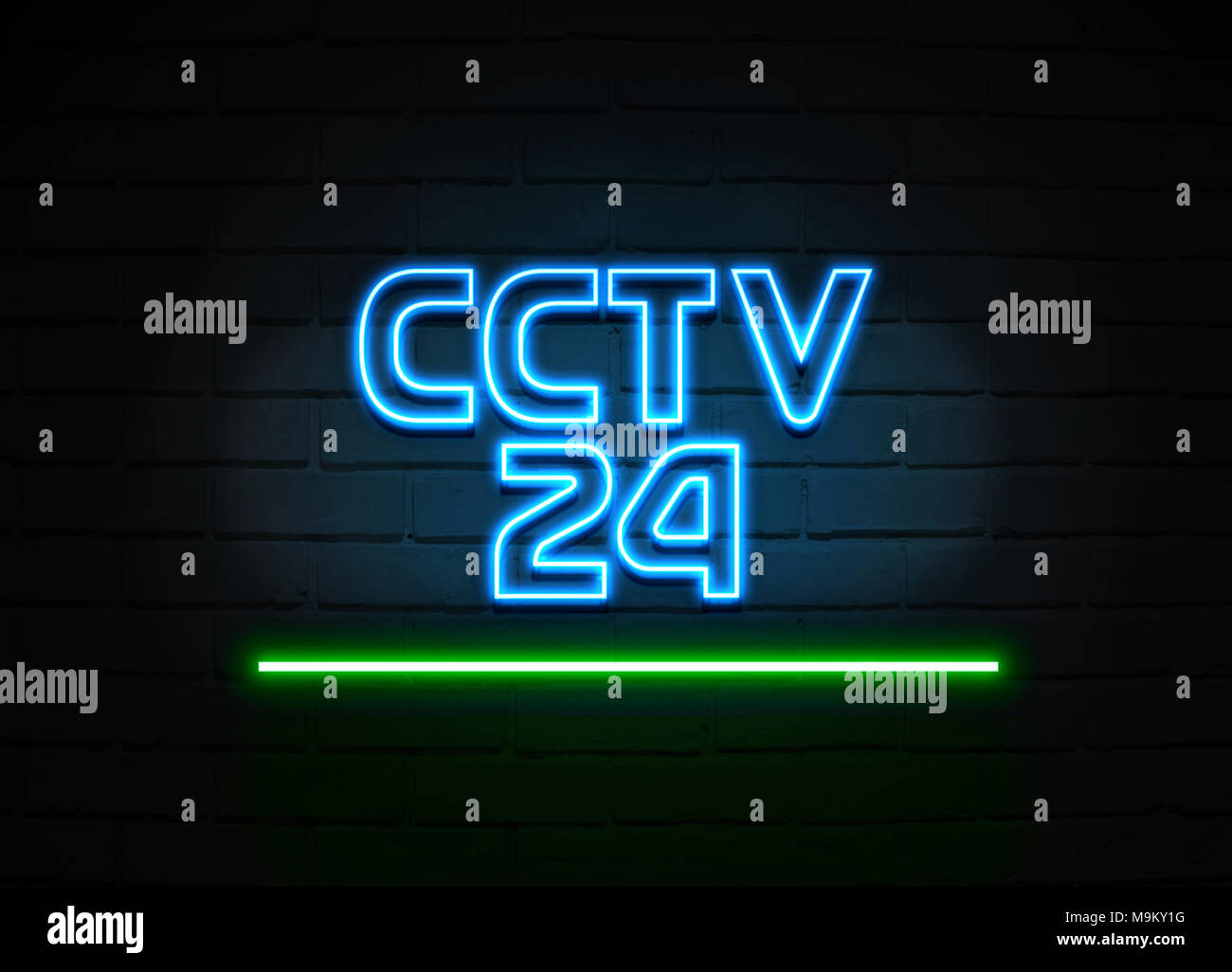 Cctv 24 Hours neon sign - Glowing Neon Sign on brickwall wall - 3D ...
