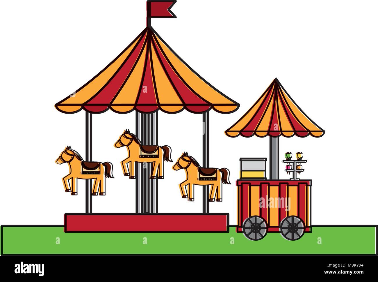 carnival festival carousel and food ice cream cart Stock Vector Image ...