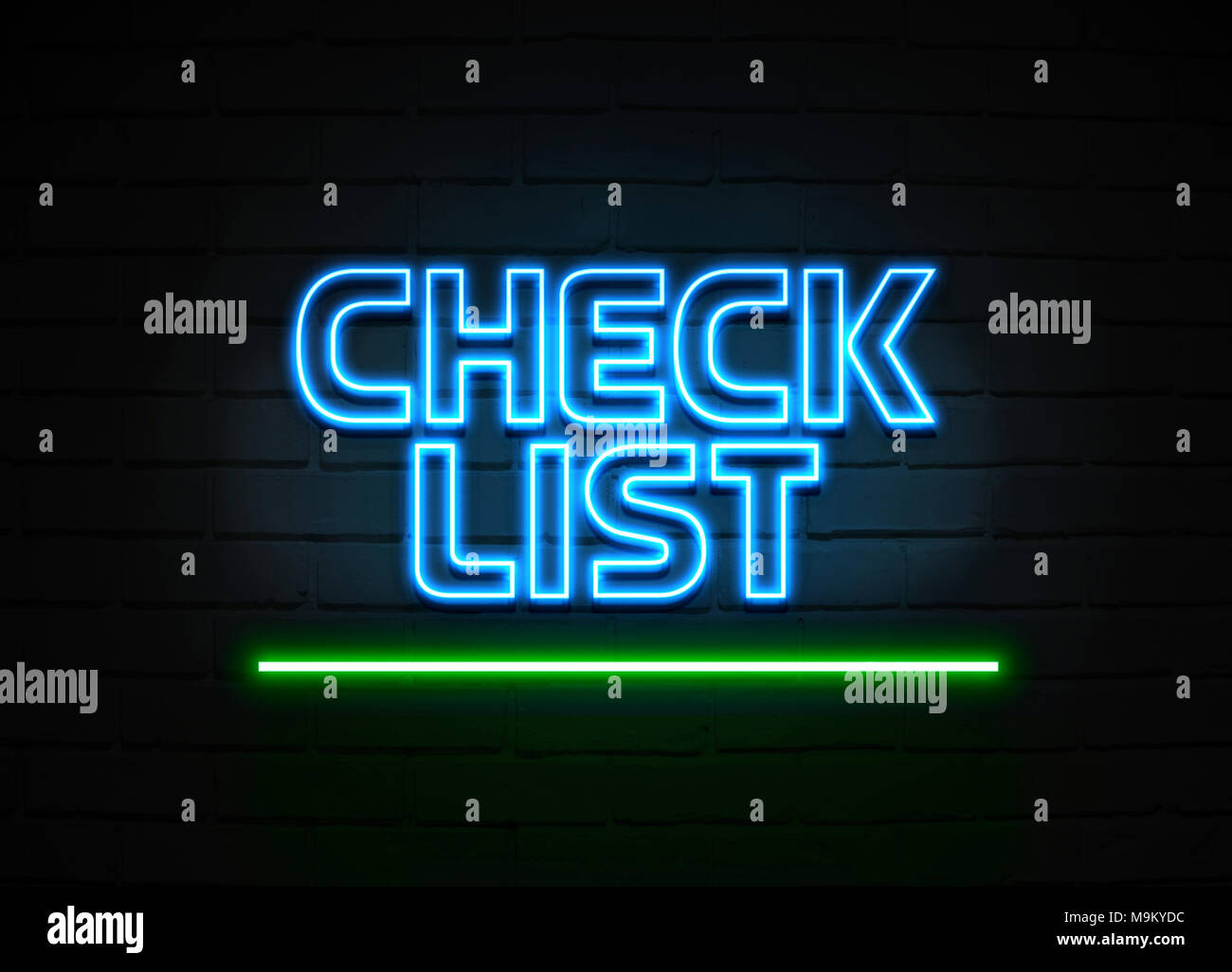 Check List neon sign - Glowing Neon Sign on brickwall wall - 3D ...