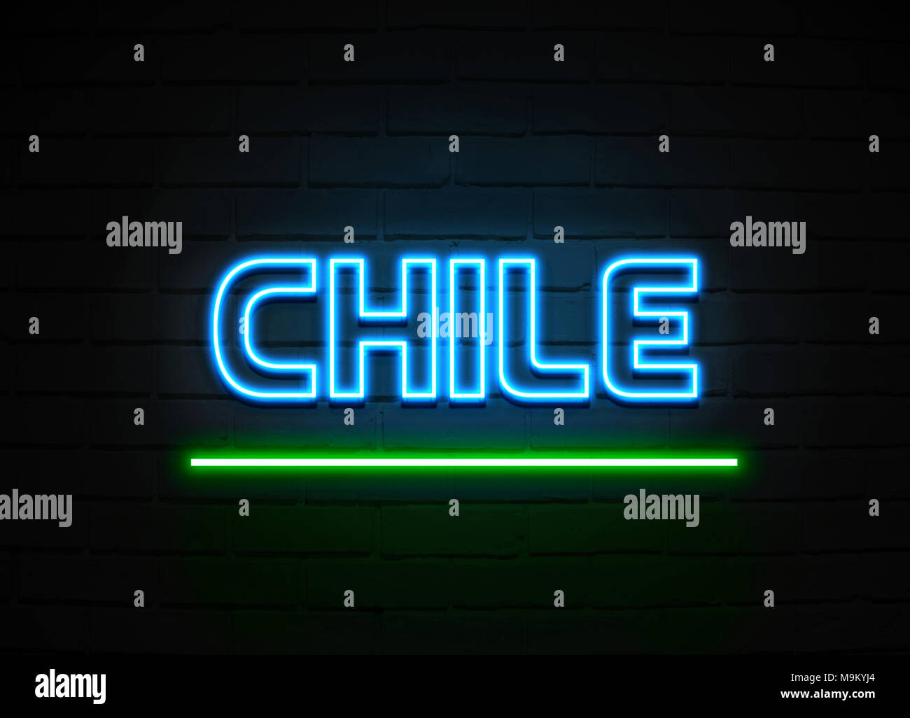 Chile neon sign - Glowing Neon Sign on brickwall wall - 3D rendered ...