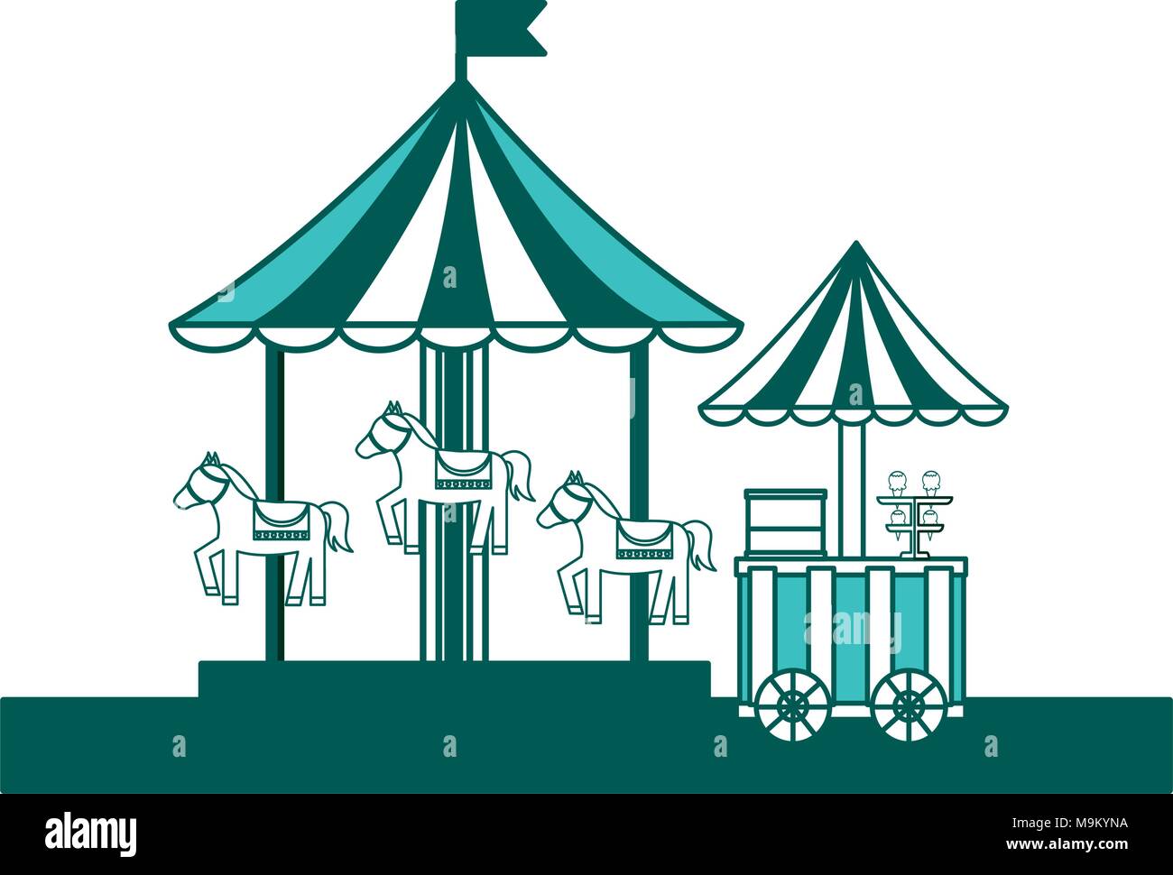 carnival festival carousel and food ice cream cart Stock Vector Image ...
