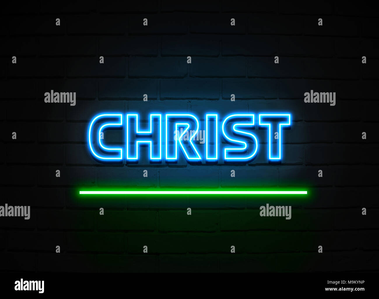 Christ neon sign - Glowing Neon Sign on brickwall wall - 3D rendered ...
