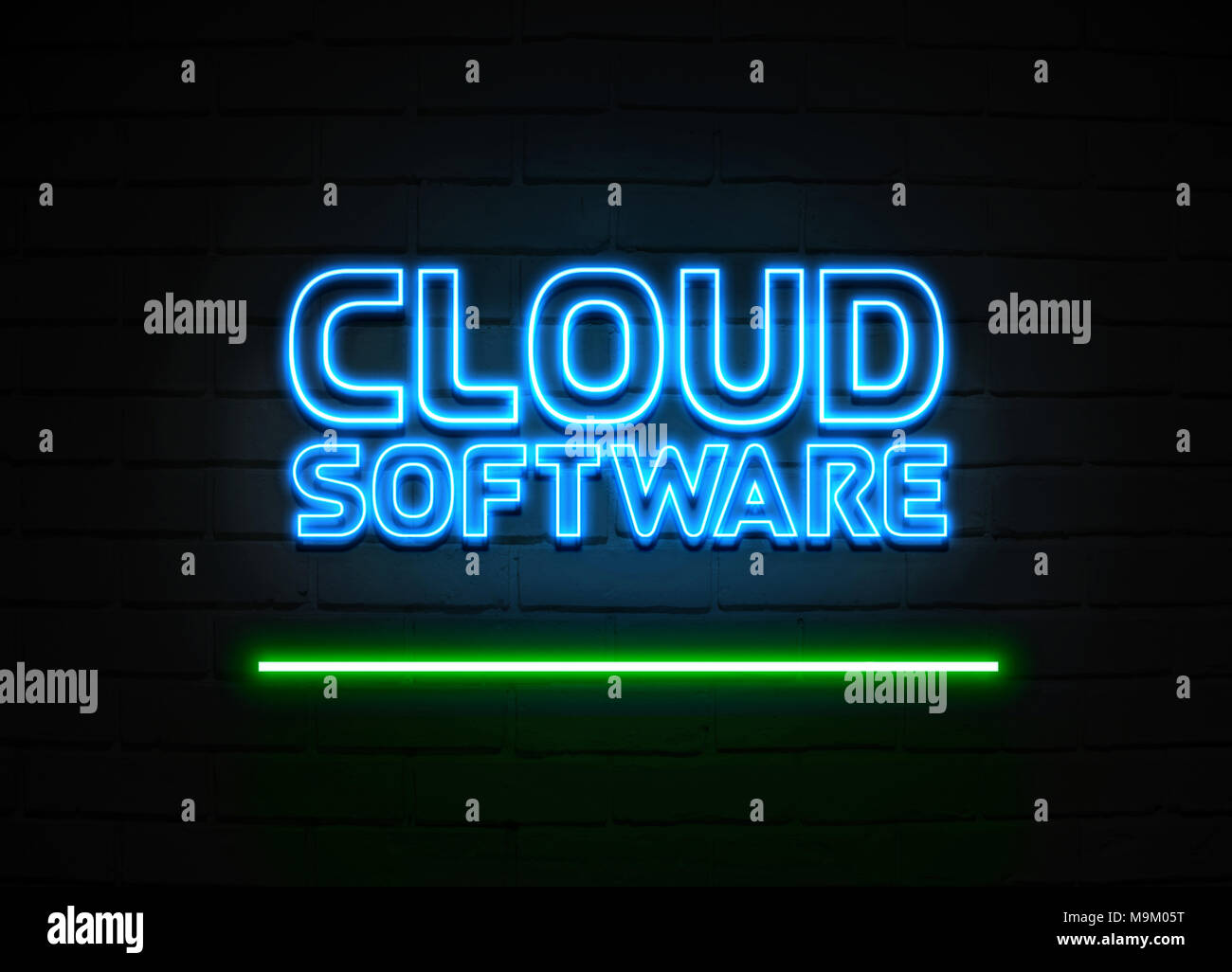Cloud Software neon sign - Glowing Neon Sign on brickwall wall - 3D ...
