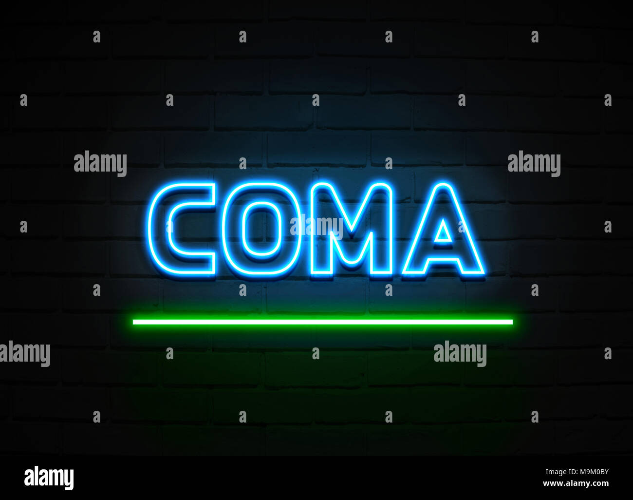 Coma neon sign - Glowing Neon Sign on brickwall wall - 3D rendered ...