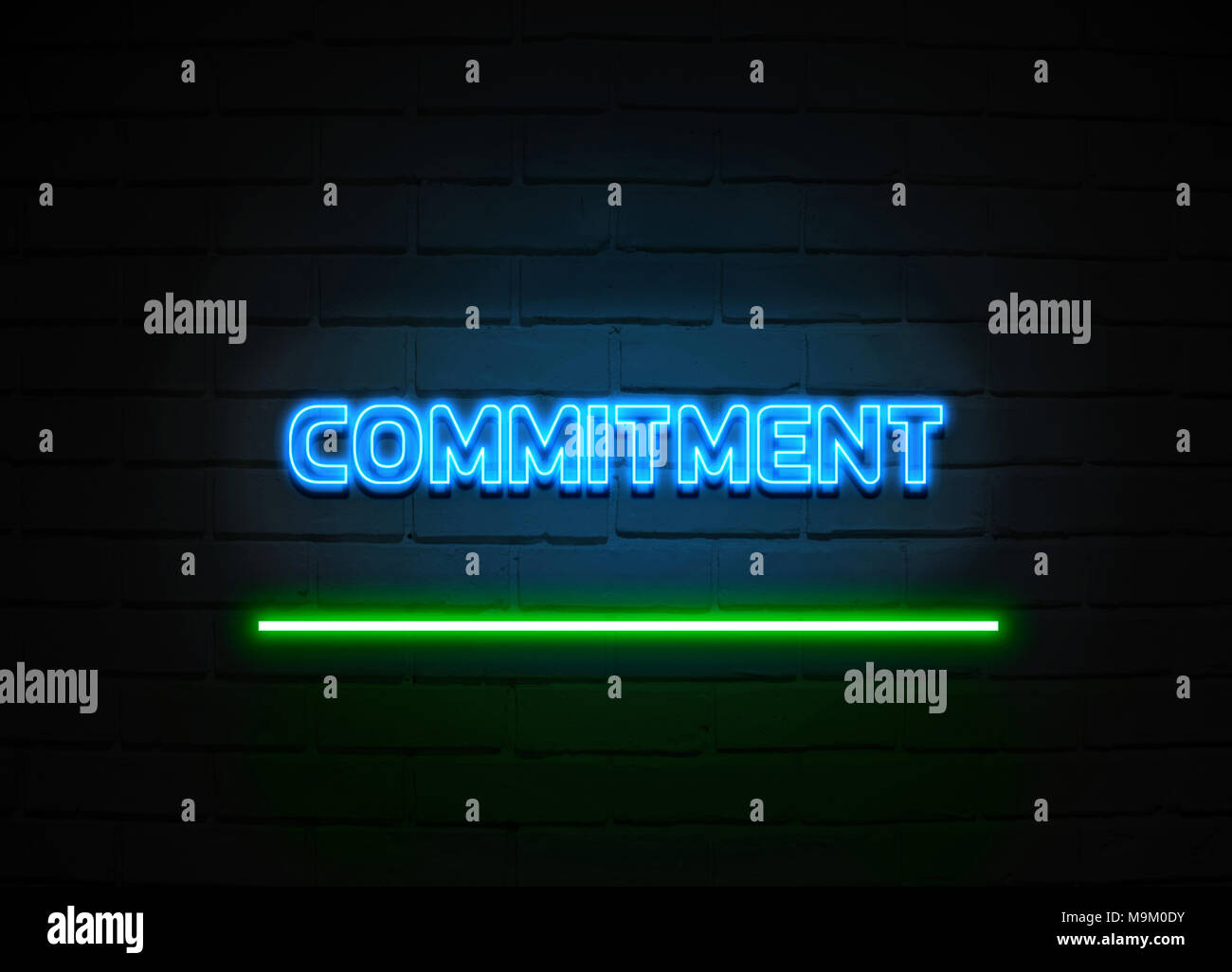 Commitment neon sign - Glowing Neon Sign on brickwall wall - 3D ...
