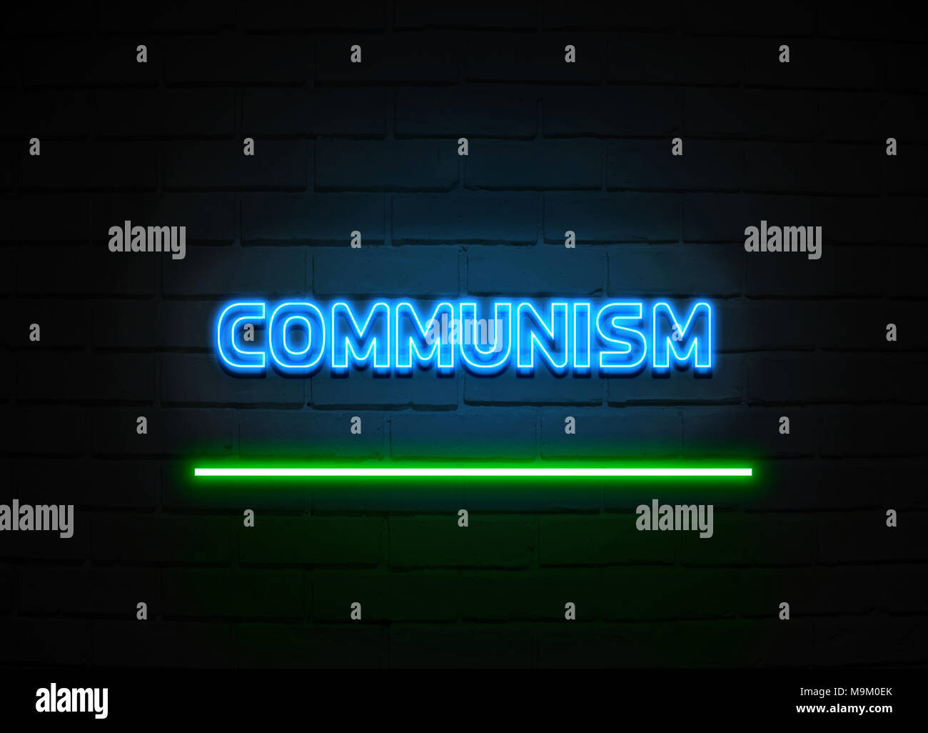 Communism neon sign - Glowing Neon Sign on brickwall wall - 3D rendered ...