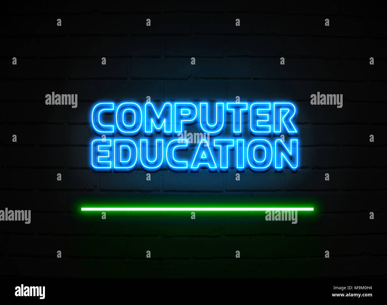 Computer Education neon sign - Glowing Neon Sign on brickwall wall - 3D ...