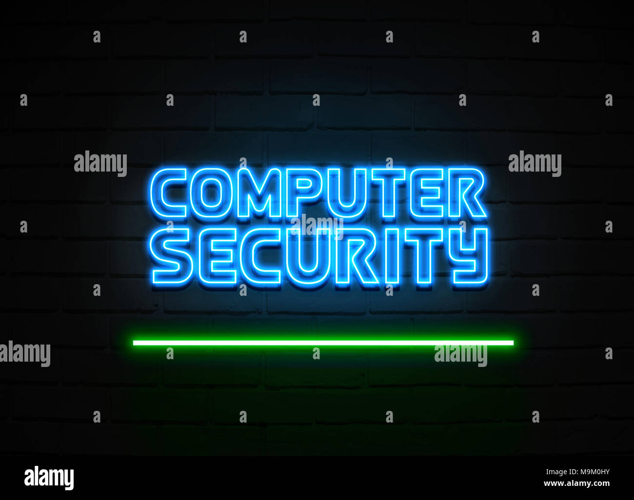 Computer Security neon sign - Glowing Neon Sign on brickwall wall - 3D ...