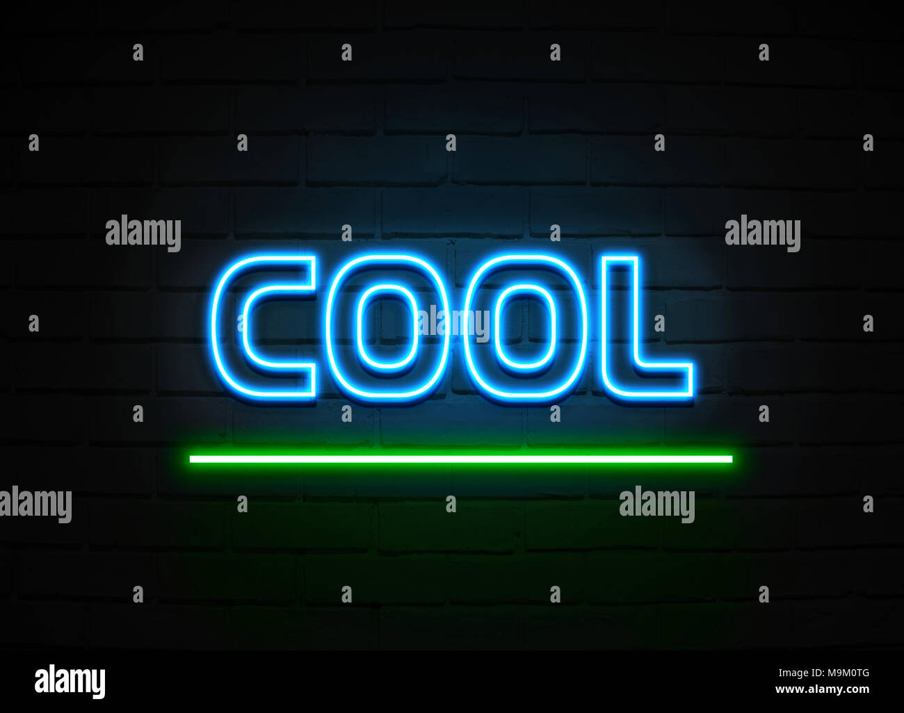 Cool neon sign - Glowing Neon Sign on brickwall wall - 3D rendered ...