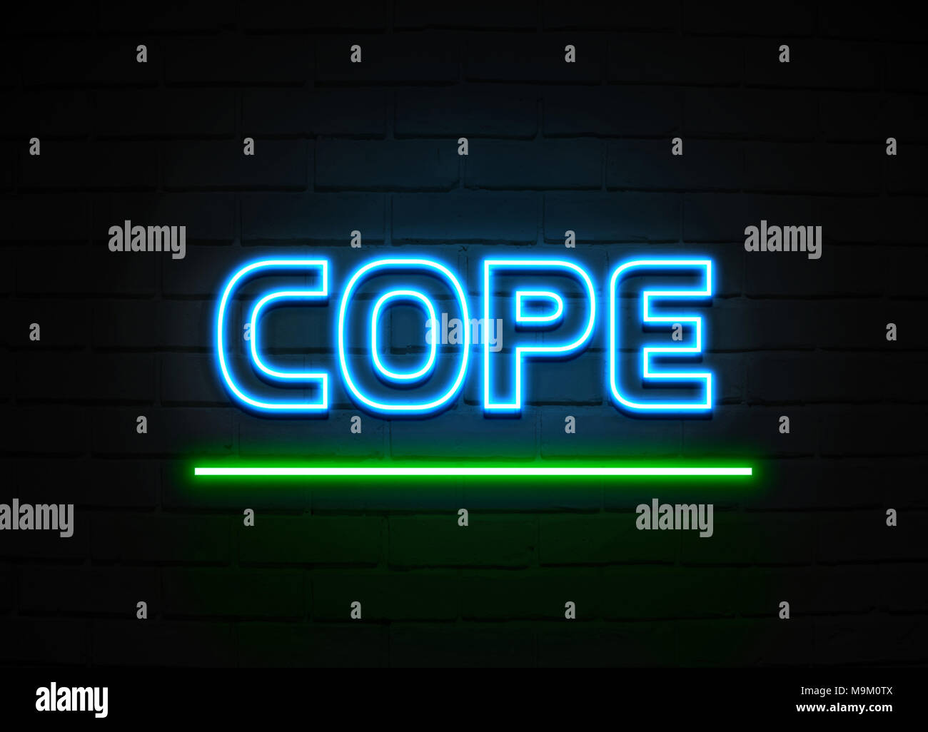 Cope neon sign - Glowing Neon Sign on brickwall wall - 3D rendered ...